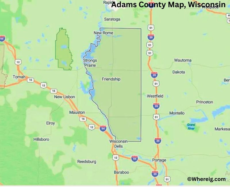 Adams County Map, Wisconsin - Location, Cities & County Facts