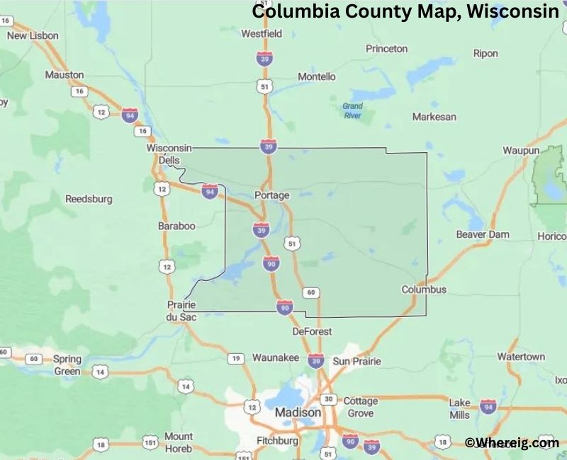 Columbia County Map, Wisconsin - Location, Cities & County Facts