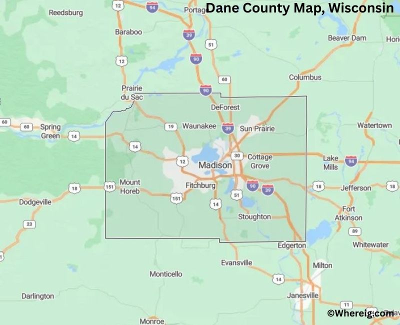 Dane County Map, Wisconsin - Location, Cities & County Facts