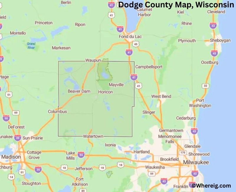Dodge County Map, Wisconsin - Location, Cities & County Facts