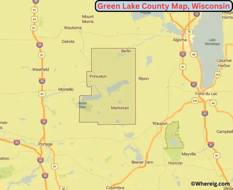 Green Lake County Map, Wisconsin - Location, Cities & County Facts