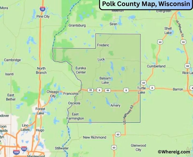 Polk County Map, Wisconsin - Location, Cities & County Facts